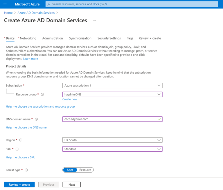 Setup Azure Active Directory (AD) Domain Services – AADDS – HayDrive